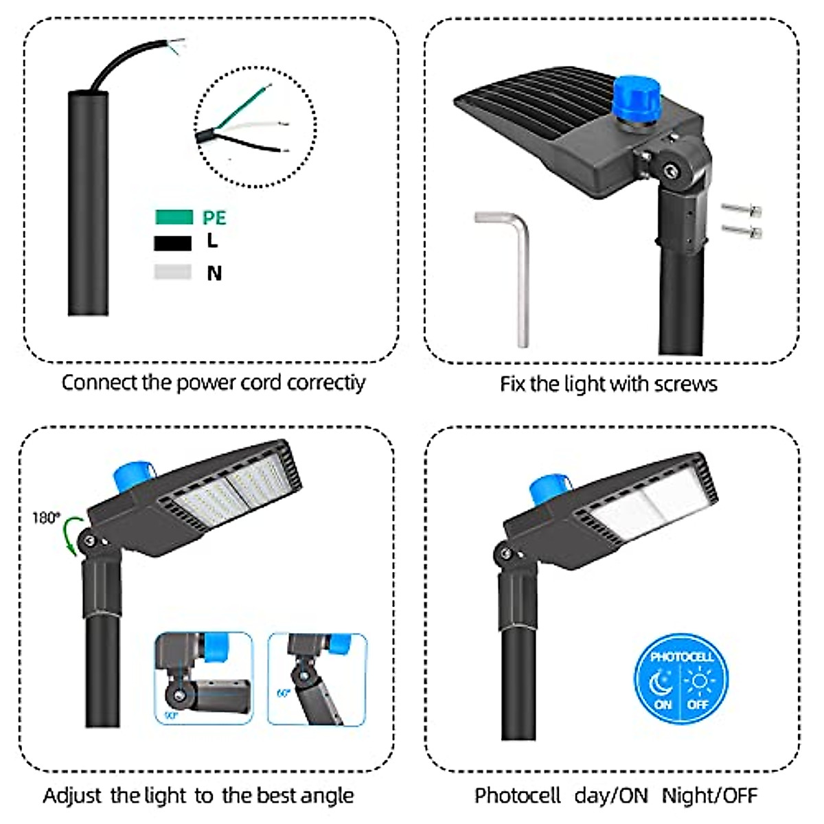 WYZM 300W Outdoor LED Parking Lot Light,with Dusk-to-Dawn Photocell,39,000 Lumens,100-277V LED Pole Light,1000W HPS Equivalent (Slip Fitter)