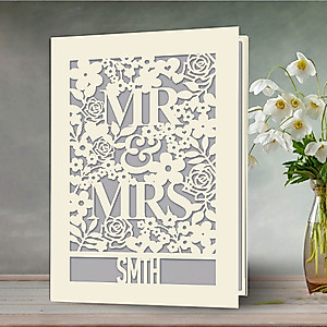EDSG Wedding Card Personalized Wedding Card Custom Wedding Anniversary Card Wedding Greeting Card Laser Cut Congratulations Cards for Bride New Couples Groom with Envelope (Gray)
