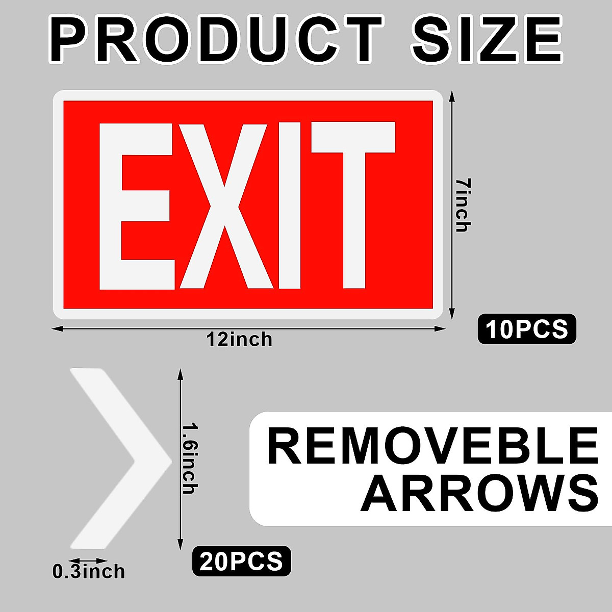 Gilprop 10 Pcs Exit Signs Glow in the Dark Exit Signs for Business 12 x 7 Inch Exit Photoluminescent Signs Stickers with Arrows for Indoor Outdoor for Business, Office, Warehouse