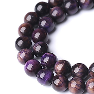 Natural Purple Tiger Eye Beads Round Loose Stone Beads Energy Gemstone Healing Power for Jewelry Making 8mm 46pcs 15"