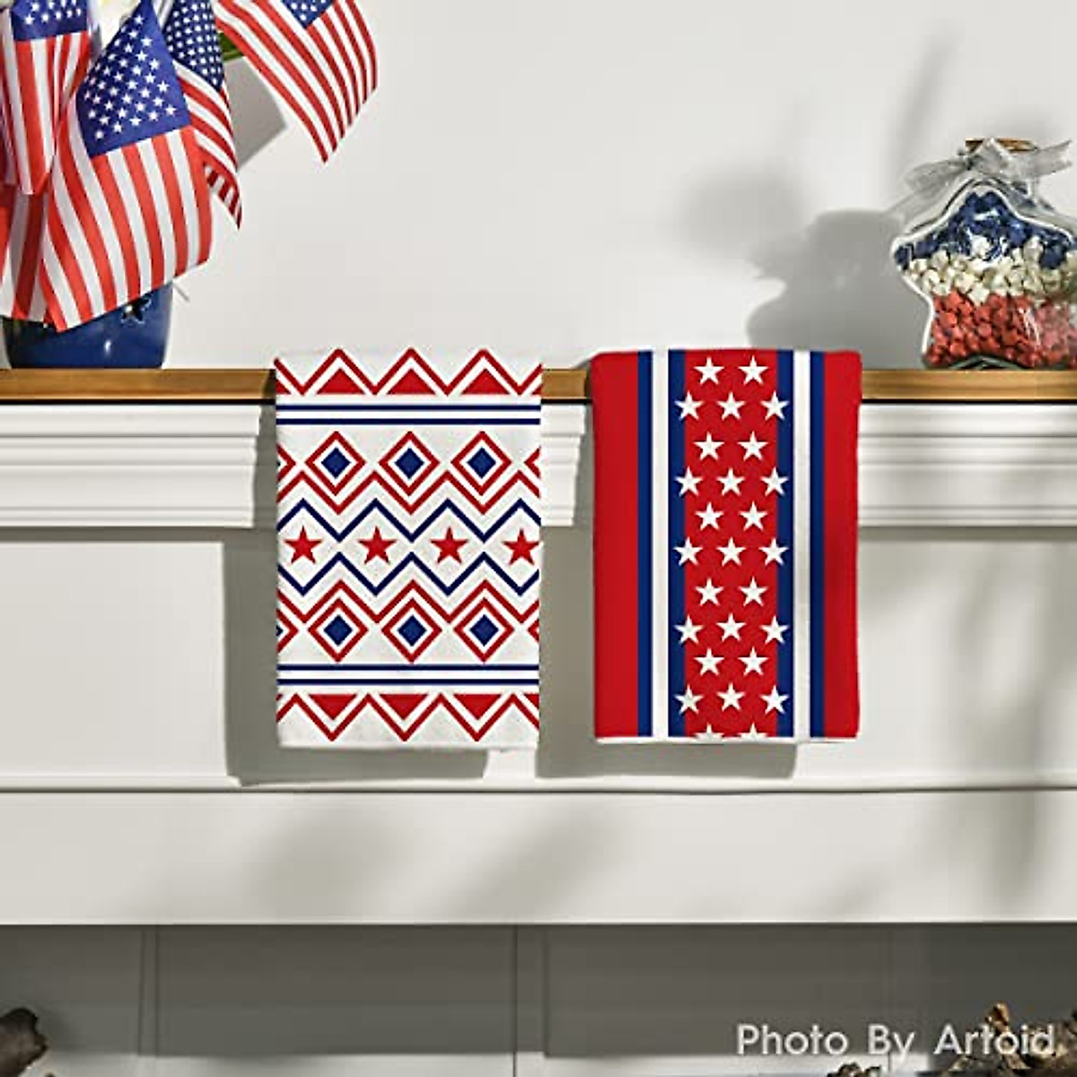 Artoid Mode Let Freedom Ring Stars Roses Veterans Day Kitchen Towels Dish Towels, 18x26 Inch Seasonal Decoration Hand Towels Set of 4