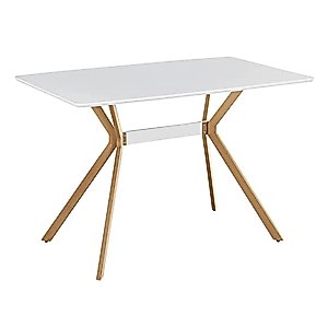 Lecut Dining Table with MDF Top and Metal Legs Modern Mid Century Rectangle Kitchen Table for Dining Room Living Room Small Spaces 47Inch White