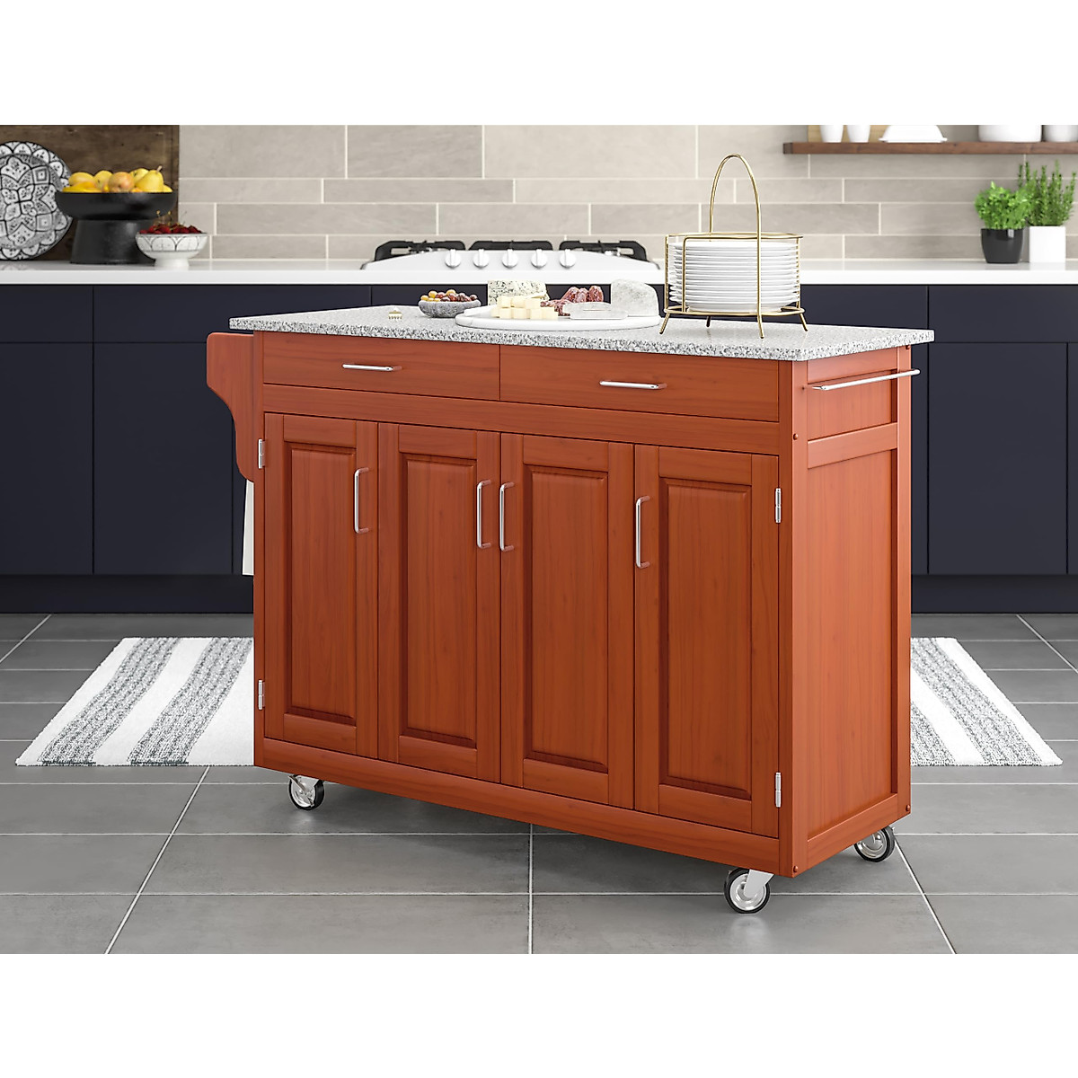 Create-a-Cart Cottage Oak 4 Door Cabinet Kitchen Cart with Gray Granite Top by Home Styles