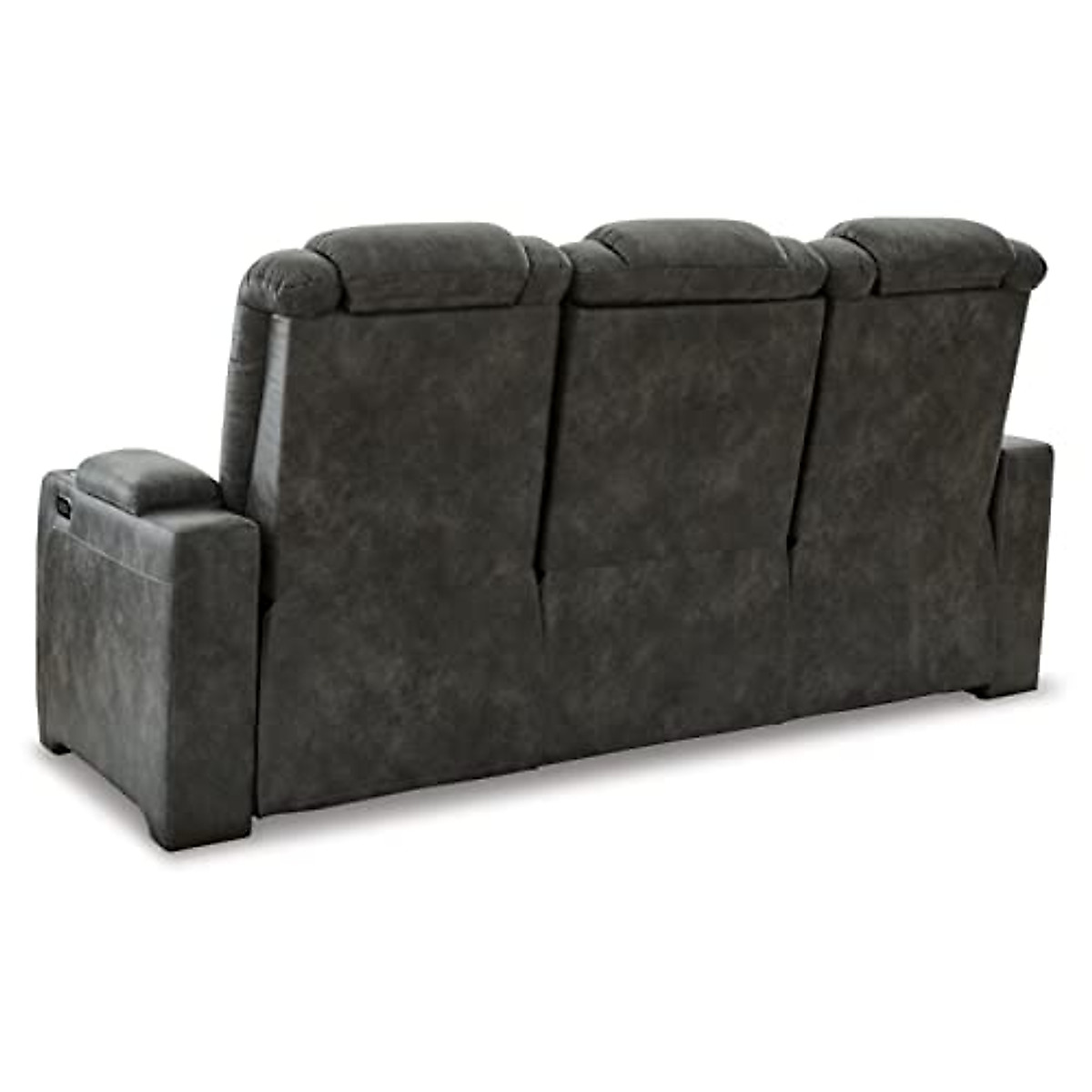Signature Design by Ashley Soundcheck Contemporary Faux Leather Tufted Power Reclining Sofa with Adjustable Headrest, Gray