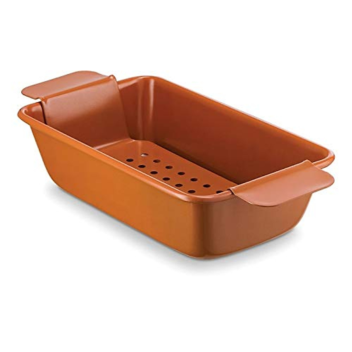 Volar Non-Stick Meatloaf Pan 2-Piece Healthy Meatloaf Pan Set Copper Coating With Removable Tray Drains Grease
