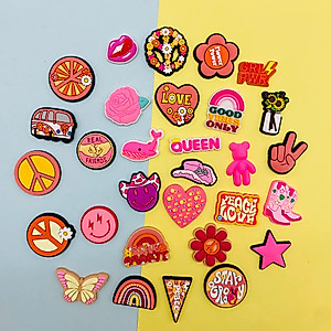 30PCS Hippy Shoe Charm Hippie Peace Theme Shoe Charms for Croc Clog Decoration Boho Rainbow Daisy Charms for Girls Women Kids Adults Party's Favor