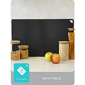 VOMAN Flexible Cutting Boards for Kitchen, Set of 3 | BPA-Free Cutting Mats for Cooking, Cutting Board Mats, Non Slip Cutting Sheets, Plastic Cutting Board Set (Black Black Black)