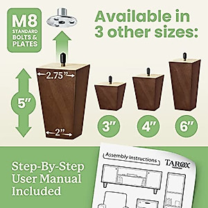 Tarox 5 Inch Wood Furniture Legs Set of 4 | Couch Legs | Chair Legs Replacement Legs Furniture | Sofa Legs Set of 4 Sofa feet | Wooden Furniture feet | Bed Legs | Couch feet Leg | Patas para muebles
