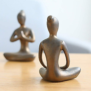 OwMell Lot of 4 Meditation Yoga Pose Statue Figurine Ceramic Yoga Figure Set Decor - Patina Gold
