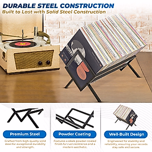 2BHOME Vinyl Record Storage Holder, Holds up to 90 -110 LPs, Metal Vinyl Record Organizer Stand, Simple/Functional/Easy Assembly, Classical Design for Files/Book/Magazine Record Rack (Black)