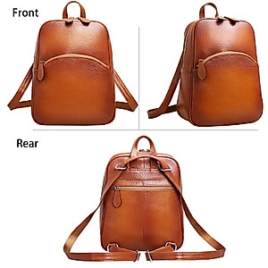 HESHE Genuine Leather Backpack Purse for Women Fashion Multipurpose Travel Ladies Purses Casual Daypack(Sorrel)