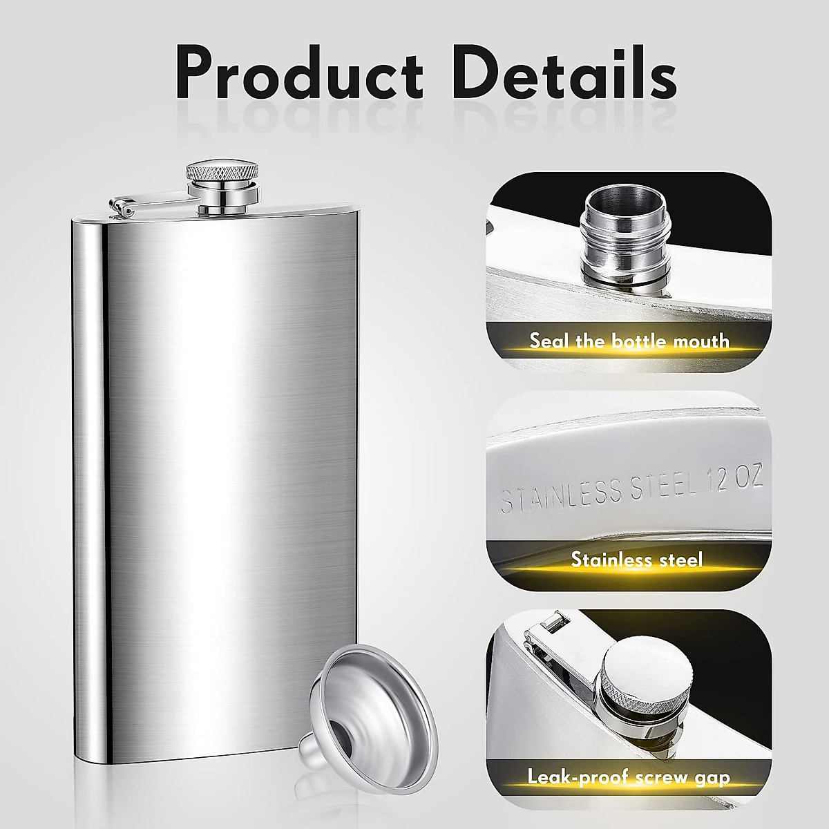 10 Sets 12 oz Stainless Steel Hip Flask Silver Metal Flasks for Liquor with Funnel Whiskey Flask for Men Women Leak Proof Drinking Flasks Alcohol Flask Liquor Flask for Wine Wedding Party Gift Outdoor