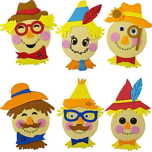 4E's Novelty Scarecrow Fall Crafts for Kids (12 Pack) Foam Self Adhesive, Crafts for Kids Bulk with Magnet, Halloween, Thanksgiving DIY Party Favors Activity for Ages 3-12