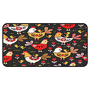 Kitchen Floor Mats Colorful Rooster Chicken Floral Pattern Kitchen Area Rugs and Mats Non Skid Kitchen Mat Entryway Door Mats Washable for Kitchen Floor Home Office Sink Laundry 40x20 in