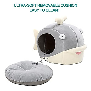 Cat Beds for Indoor Cats - Cat Bed Cave with Removable Washable Cushioned Pillow, Calming Cozy Soft Cat Cave, Cute Friendly Dolphin Cat Houses for Indoor Cats No Deformation Pet Bed, M