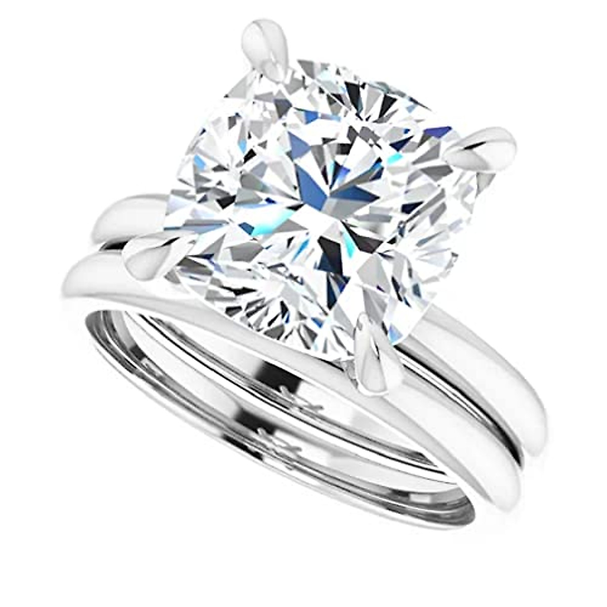 Solid Gold Engagement Ring Set for Women, Handmade 5 Carats Cushion Cut Moissanite Solitaire Ring Set Diamond Wedding Bridal Rings Anniversary Propose Gift Her, 10K/14K/18K, 925 Silver