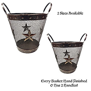 Urbalabs Rustic Lone Star Metal Bathroom Trash Can Office Western Waste Basket Country Wastebasket Office Wire Garbage Can Cowboy Gun Decor Bathroom Decor Cowboy Decor for Bathroom (Large)