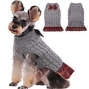Kuoser Dog Sweater, Dog British Style Sweater Dress Warm Dog Sweaters Knitwear Vest Turtleneck Pullover Dog Coat for Small Medium Dogs Puppies Bulldog for Fall Winter with Leash Hole S