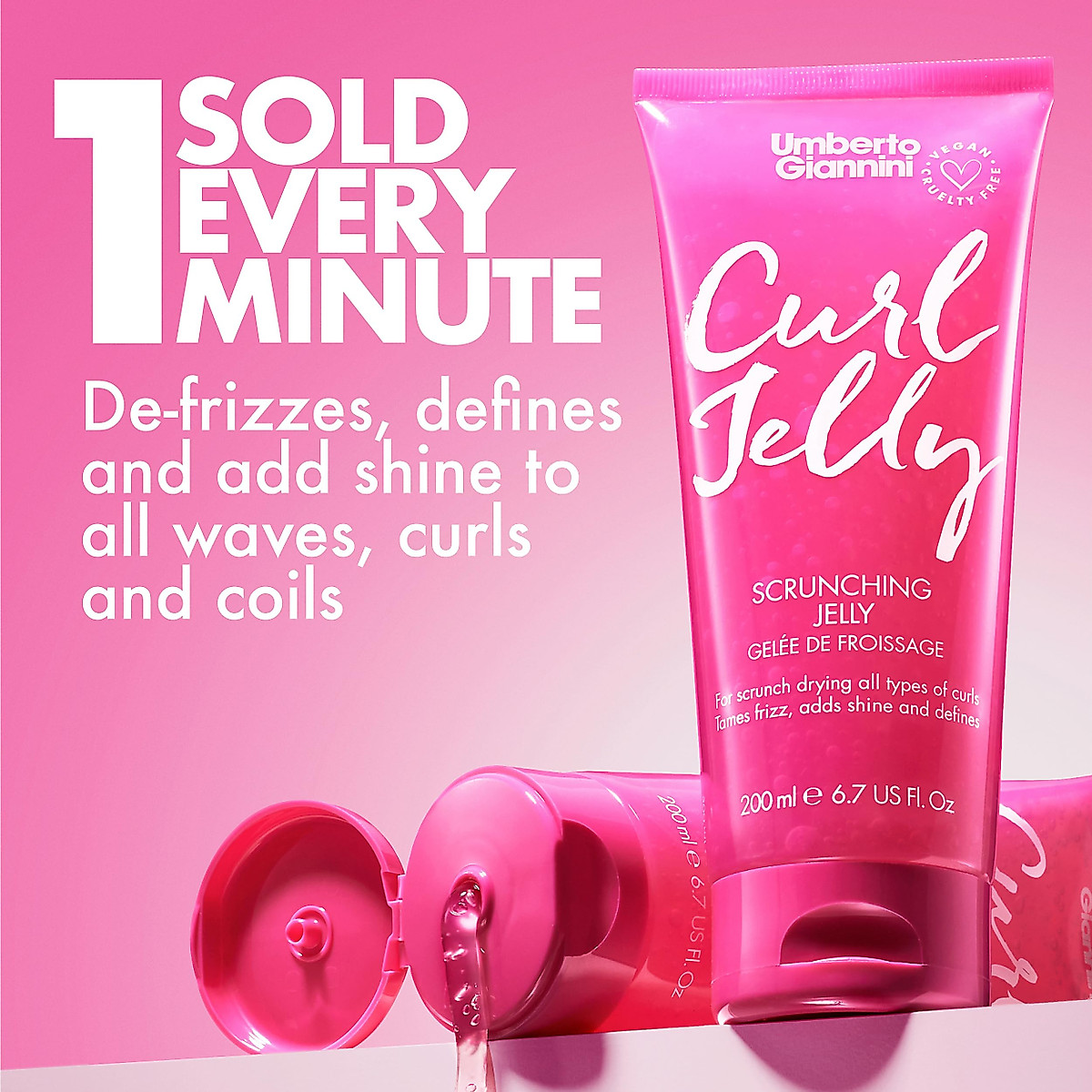 Umberto Giannini Curl Jelly Scrunching Jelly 7 fl Oz - Frizz Solution Defining Hair Gel for 2a-4c Curly, Wavy, Coily Hair - Vegan & Cruelty-Free