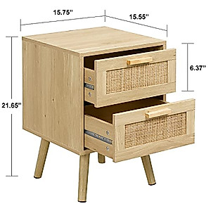 Finnhomy Nightstand, End Table, Side Table with 2 Hand Made Rattan Decorated Drawers, Nightstands Set of 2, Wood Accent Table with Storage for Bedroom, Natural, 2 Pack