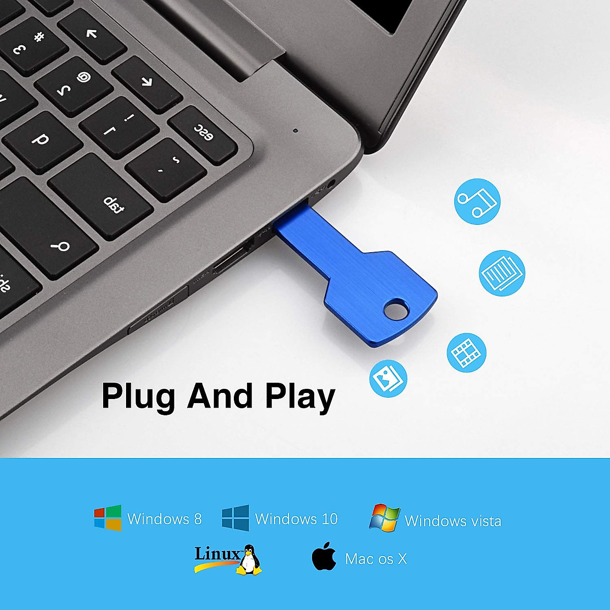 RAOYI 10 Pack 2GB USB Flash Drive USB 2.0 Metal Key Shape Memory Stick Thumb Drive Pen Drive-Blue