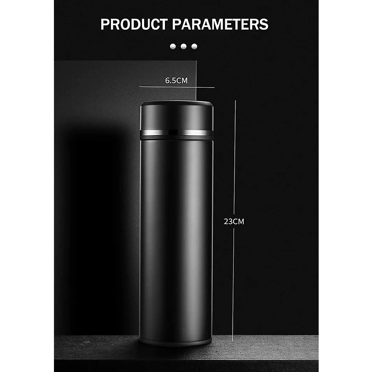 BestJenara Insulated Water Bottle with LED Display Coffee Vacuum Thermos Bottle Keep Drinks Hot or Cold for Travel School Office (Black, 17 fl oz)