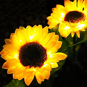 Solar Powered Sunflower Lights Outdoor 2 Pack, Solar Garden Lights Like Real Sunflowers Stake Flower Lamp for Outside, Landscape, Yard, Pathway, Patio, Christmas Decor (2 Sunflowers)