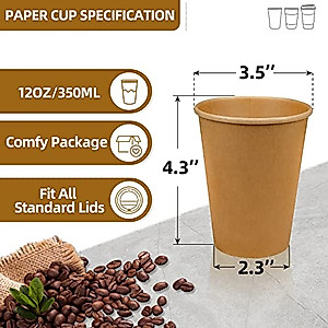 PANSUN Selected [192 Pack] 12oz Kraft Paper Coffee Cups, Leak-Proof Hot Drink Cups - Unbleached and Thickened for Enhanced Durability