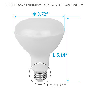 LED BR30 Flood Light Bulbs,4-Pack 15w (100w Equivalent),Daylight Glow 5000K,Medium Based (E26),1350 Lumens,Dimmable,AC120V,120 Degree Beam Angle,UL-Listed and Energy Star Approved