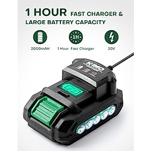 KIMO 20V Cordless Impact Wrench 1/2 inch, 2832In-Lbs & High Torque 3400 IPM, Impact Gun w/Battery ＆ Charger, 7 Pcs Impact Driver Sockets, Electric Impact Drill Set w/Variable Speed for Car Tires