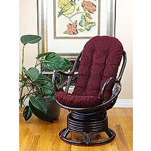 Lounge Swivel Rocking Java Chair Natural Rattan Wicker Handmade with Dark Brown Cushion, Dark Brown
