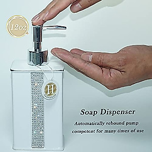 CAAHANJIA Bathroom Accessories Set 4 Pcs-Ceramic Gift Set Soap Dispenser Pump & Toothbrush Holder & Tumbler Cup & Soap Dish - Bathroom Home Decor Clearance, Countertop Vanity Organize (White01)