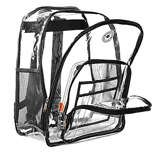 K-Cliffs Heavy Duty Clear Backpack Quality See Through Student Bookbag Durable PVC Travel Transparent Workbag Stadium Security Bag | Black