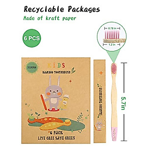 NUDUKO Bamboo Kids Toothbrushes (6 Pack) - Soft Bristle Organic Compostable BPA Free Toothbrush for Kids Toddler Baby Tooth Brush, Eco Friendly Natural Biodegradable Wooden Toothbrush