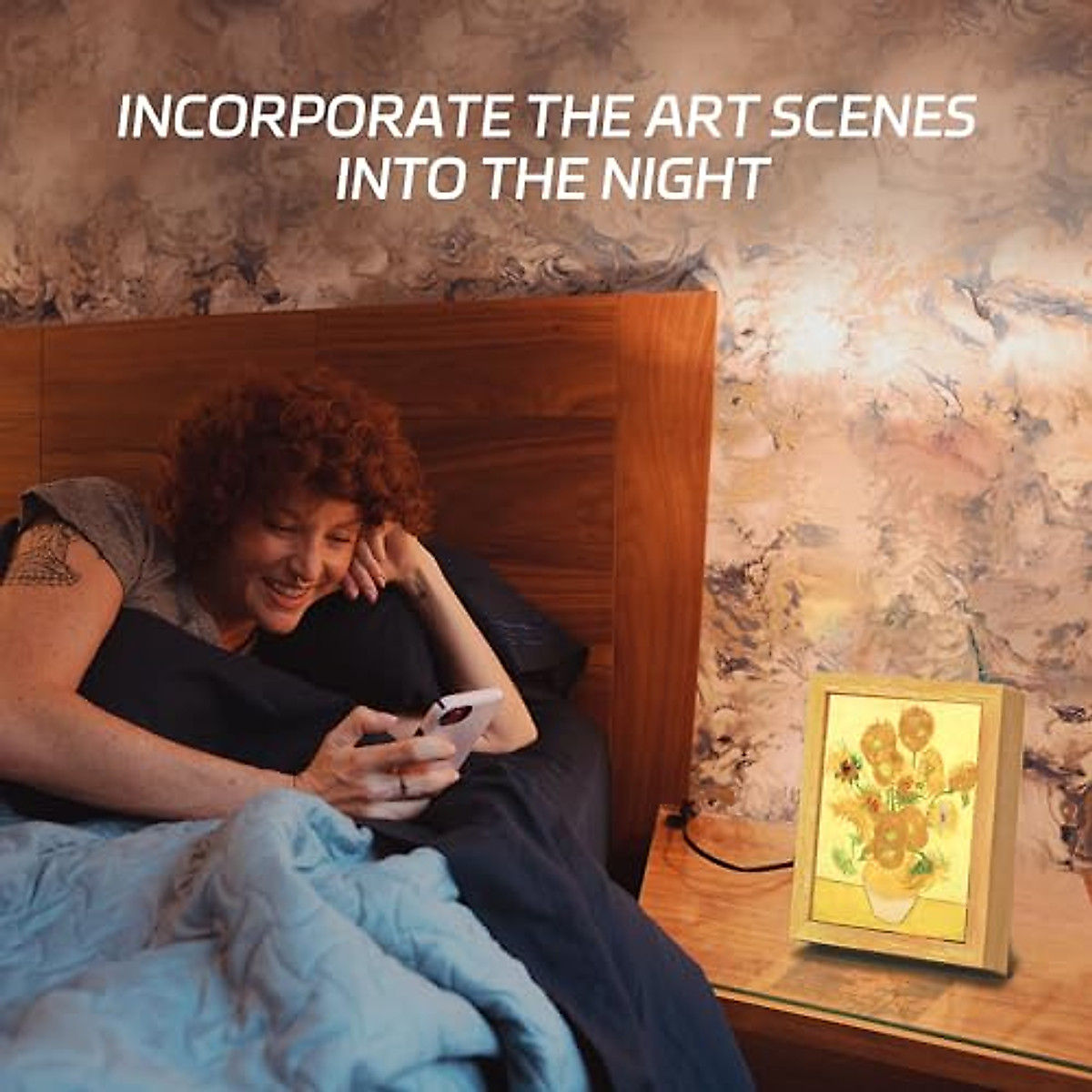 ESUE Idea Art Design Night Light for Kids or Family, Picture Desk Lamp, 8.6 inch Bedside Table Lamp, 3 Light Modes Dimmable Desktop LED for Living Room Home Office Gifts (VG-Sunflowers)