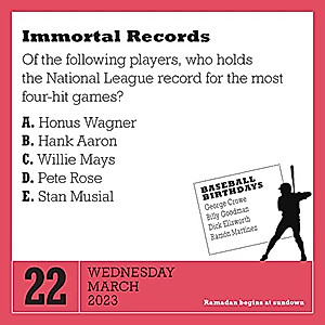 Year of Baseball Trivia! Page-A-Day Calendar 2023: Immortal Records, Team History & Hall of Famers