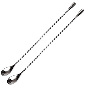 YeeTeching 12 Inch Stainless Steel Cocktail Stirrer,Bartender Spoon Long Handle Spiral Design Mixing spoon for Home Drink and Small Twisted Bar Spoons Silver-2pack