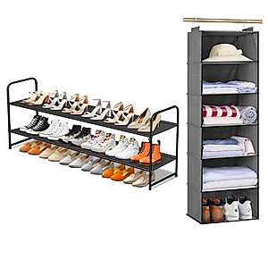 SLEEPING LAMB Long 2-Tier Shoe organizer for Closet and 6 Shelves Jumbo Hanging Closet Organizer and Storage