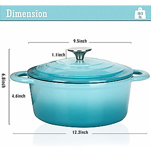 Cast Iron Dutch Oven 4.5 Quart Enameled Cast Iron Dutch Oven Pot with lid Heavy Duty Dutch Oven Dual Handles Porcelain Enameled Cast Iron Pot for Baking Braiser Cooking Family or Friends Gifts,Aqua