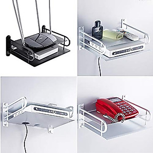 Space Aluminum Storage Box Tray, Digital TV Set-top Box Shelf, Router Rack Bracket, Wall-Mounted Shelf (Black/White)
