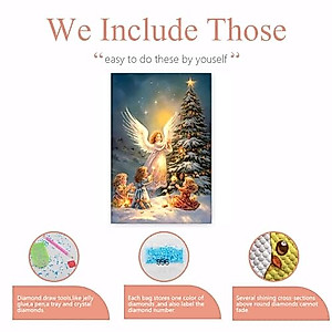 Eleploi Winter Christmas Diamond Painting Kit, Angel Prayer Diamond Painting Art Kit, 5D Full Round Diamond Diamond Painting DIY Crafts Wall Decor Gift 24x32 Inch