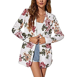 WDIRARA Women's Floral Print Button Front Long Sleeve Blazer Casual Jacket Outerwear Multicolor M