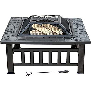 LEAYAN Garden Fire Pit 32in Outdoor Fire Pit Metal Square Firepit Portable Grill Barbecue Rack Wood Burning Backyard Patio Beaches Camping Picnic Bonfire Stove with Cover BBQ Cooking for Backyard