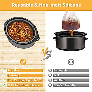 FROVEN 4QT Oval Silicone Slow Cooker Liner Compatible With Crock Pot & Hamilton Beach Crockpot Liners, Reusable, Dishwasher Safe Suitable For Most 4 Quart Crockpot Divider Insert Accessories.