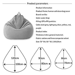 KODENG Large Small Lazy Sofas Cover Chairs Without Filler Linen Cloth Lounger Seat Bean Bag Pouf Puff Couch Tatami Living Room Beanbags (70x80cm)