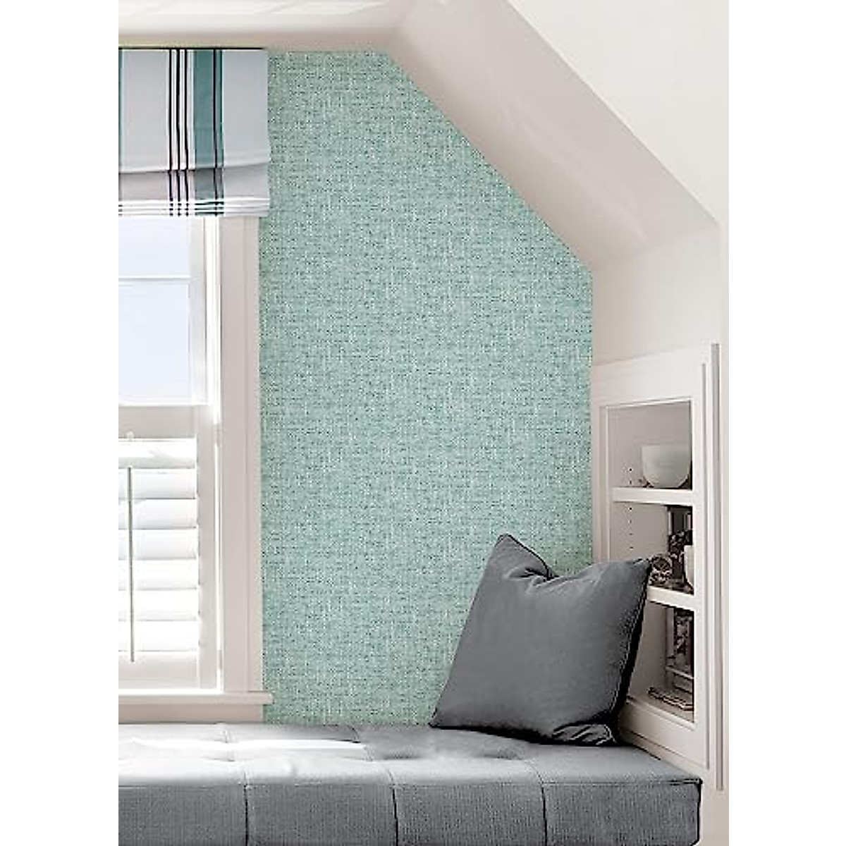 NuWallpaper NU2919 Aqua Poplin Texture Peel & Stick Wallpaper, Blue