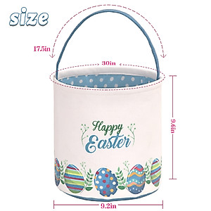 LessMo Easter Bunny Basket Egg Buckets Gifts Tote Bags, Canvas Cotton Blue Cute Personalized Egg Hunt Basket Stuffers for Easter Party