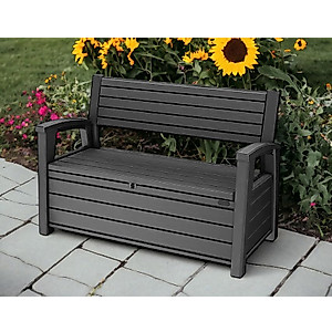 Generic Hudson Stylish and Plastic Outdoor Storage Bench, Perfect for organizing Garden Tools and Accessories While Providing Extra 2 Seating in Graphite Gray