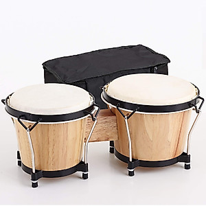 NXWVPC Bongo Drums, 2 Set 6" and 7" Drum Set, Tunable Percussion Instruments Synthetic Metal Frame Construction Bongo Drum for Kids Adults Beginners with Travel Bag and Tuning Wrench, Natural Finish