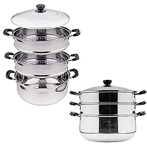 3 Tier Multi Tier Layer Stainless Steel Steamer Pot For Cooking With Stackable Pan Insert/Lid, Food Steamer, Vegetable Steamer Cooker, Steamer Cookware Pot, Vaporeras Para Tamales, Multilayer 16 qt